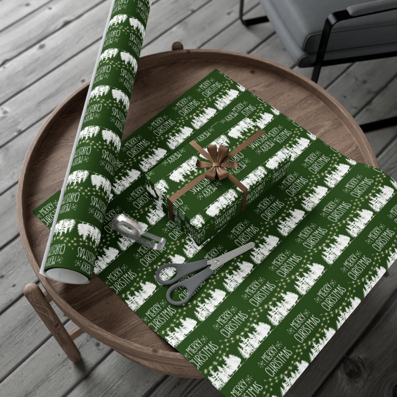 Dark Green & White Gift Wrapping Paper - Etsy