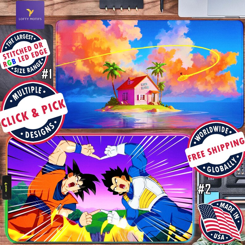 Dragon Z Mouse Pad Bal Kame House Goku Vegeta Super Saiyan Gaming Large ...