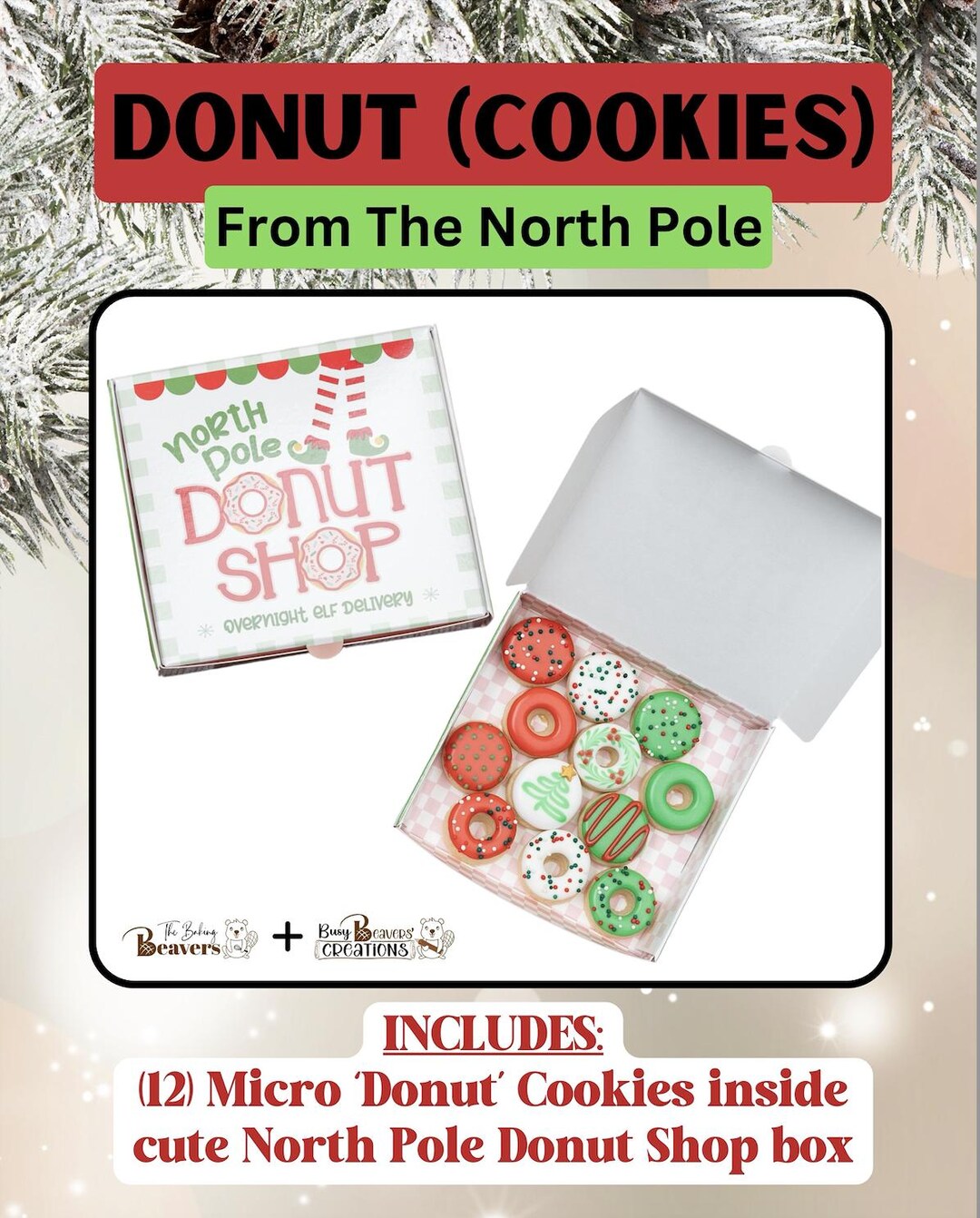 12 Donut Shaped Micro COOKIES in Special Delivery Box North Pole ...