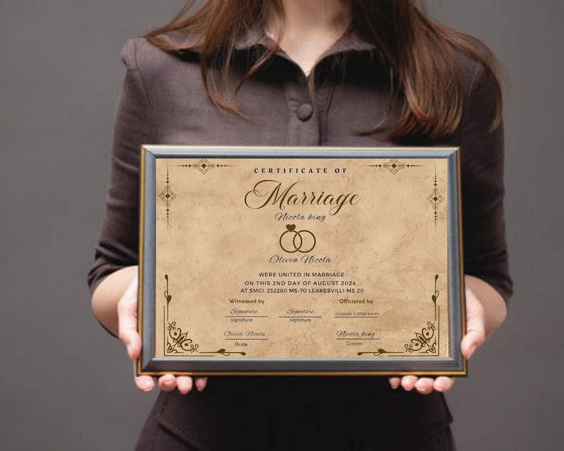 Editable Marriage Certificate Template: Modern Design (digital Download ...