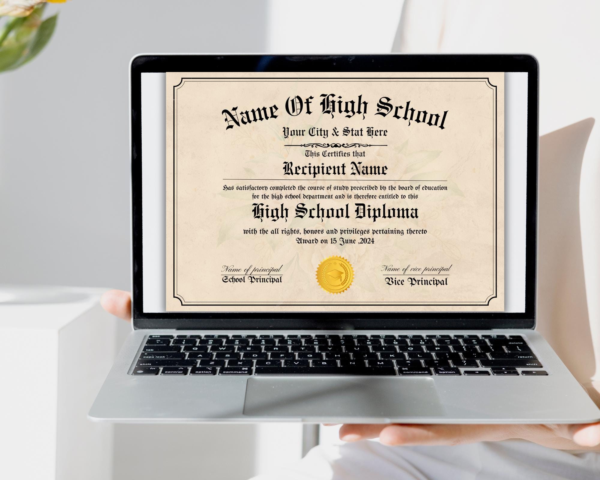 Printable High School Diploma Template: Customizable Replica (instant ...