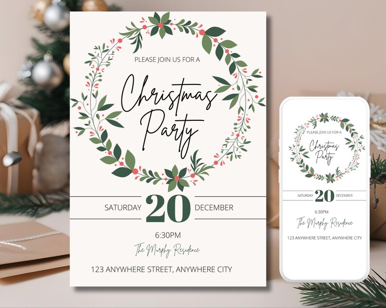 Printable Christmas Party Invitation, Holiday Party Invitation ...