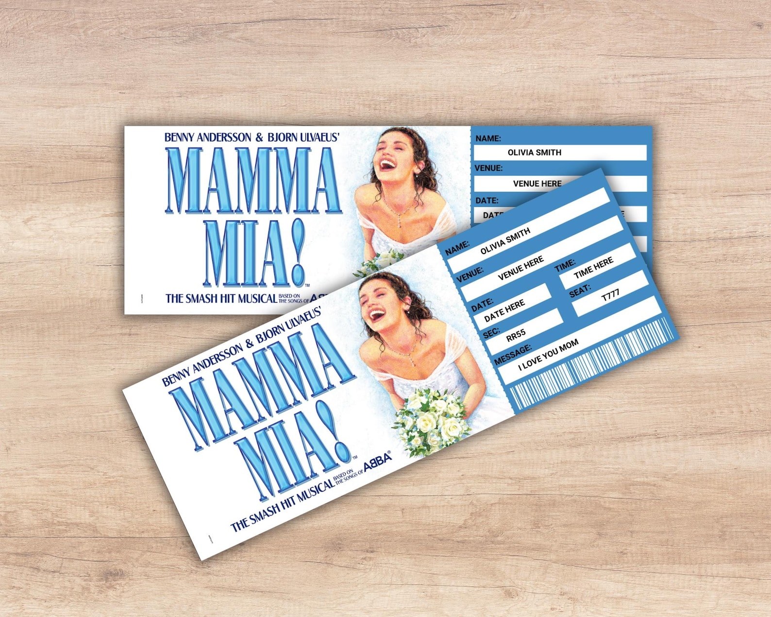 Editable Mamma Mia Broadway Surprise Ticket, Mamma Mia Musical Ticket, Theatre Ticket, Printable ...