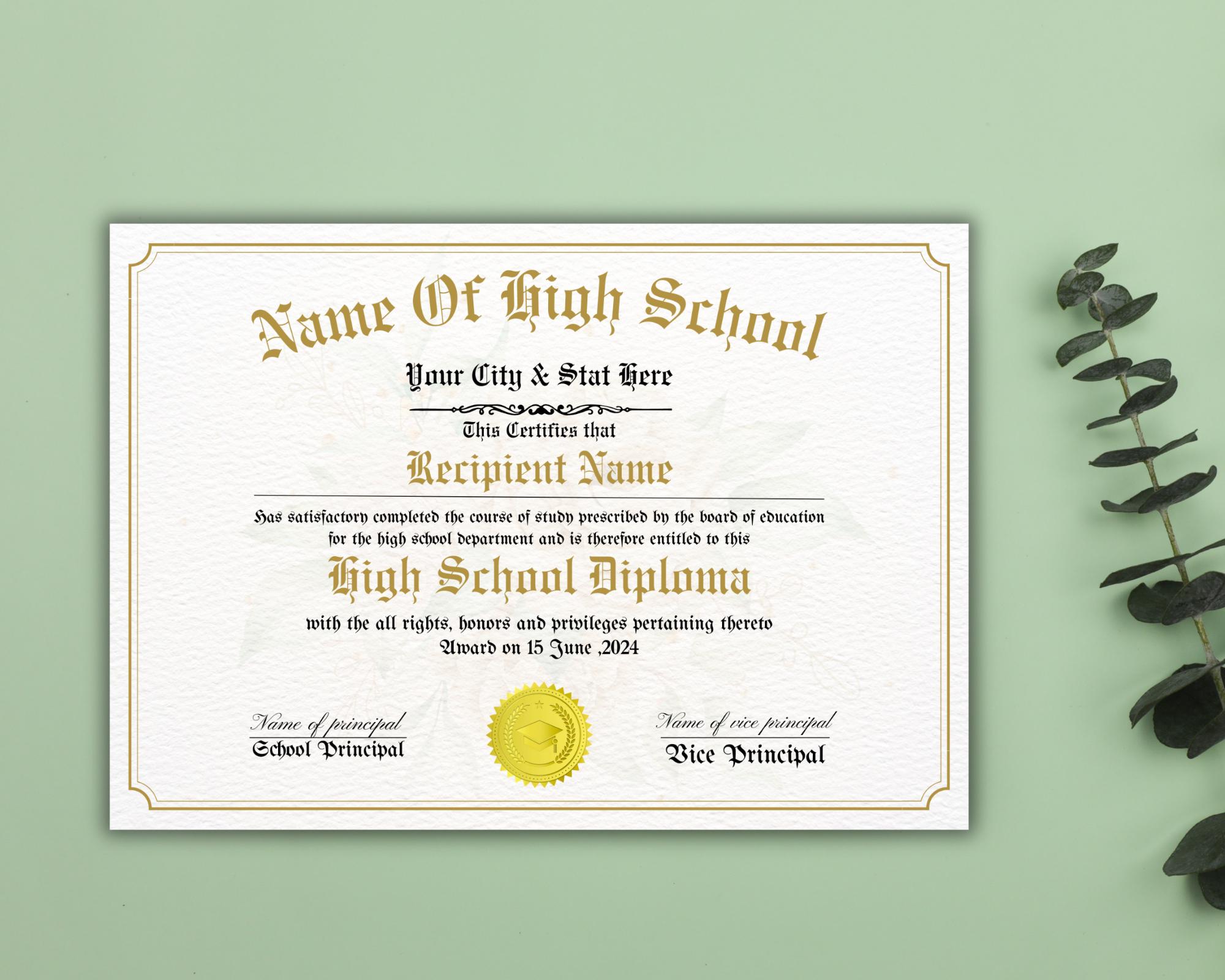 Printable High School Diploma Template, Home School Diploma, High ...