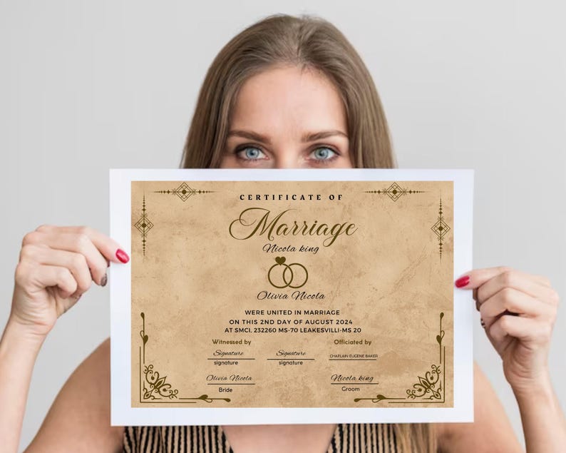 Editable Marriage Certificate Template: Modern Design (digital Download ...