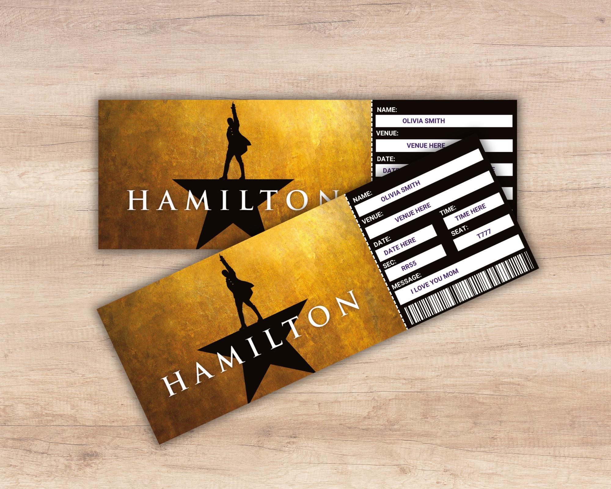 Printable Hamilton Musical Theatre Ticket, Personalized Gift Reveal Ticket, Broadway Souvenir ...