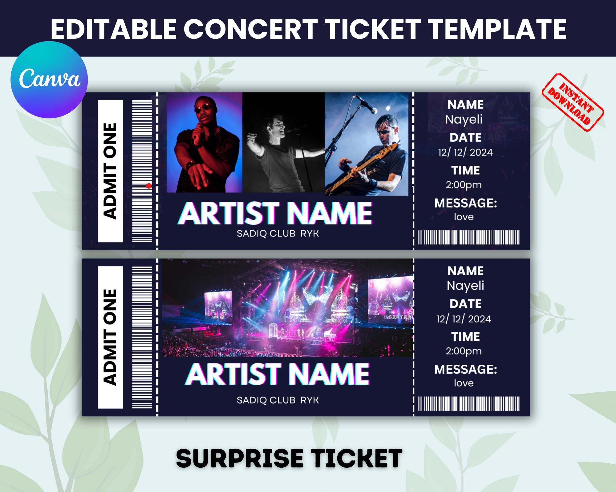 Printable Fake Concert Ticket Template, Custom Concert Ticket, Canva ...