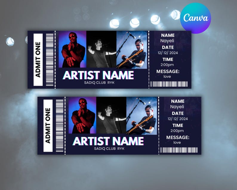 Printable Fake Concert Ticket Template, Custom Concert Ticket, Canva ...