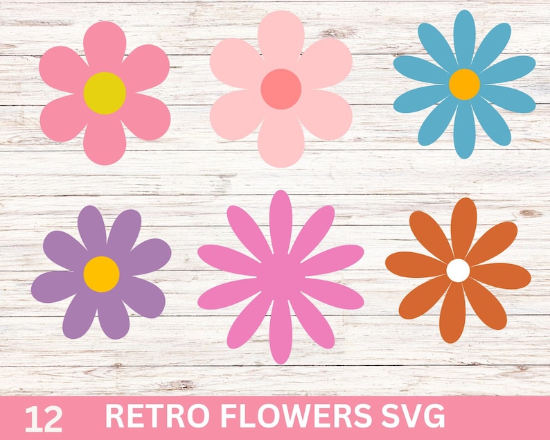 Retro Flowers Svg, Flower Clipart, Daisy Flower Cut File,boho Flower ...