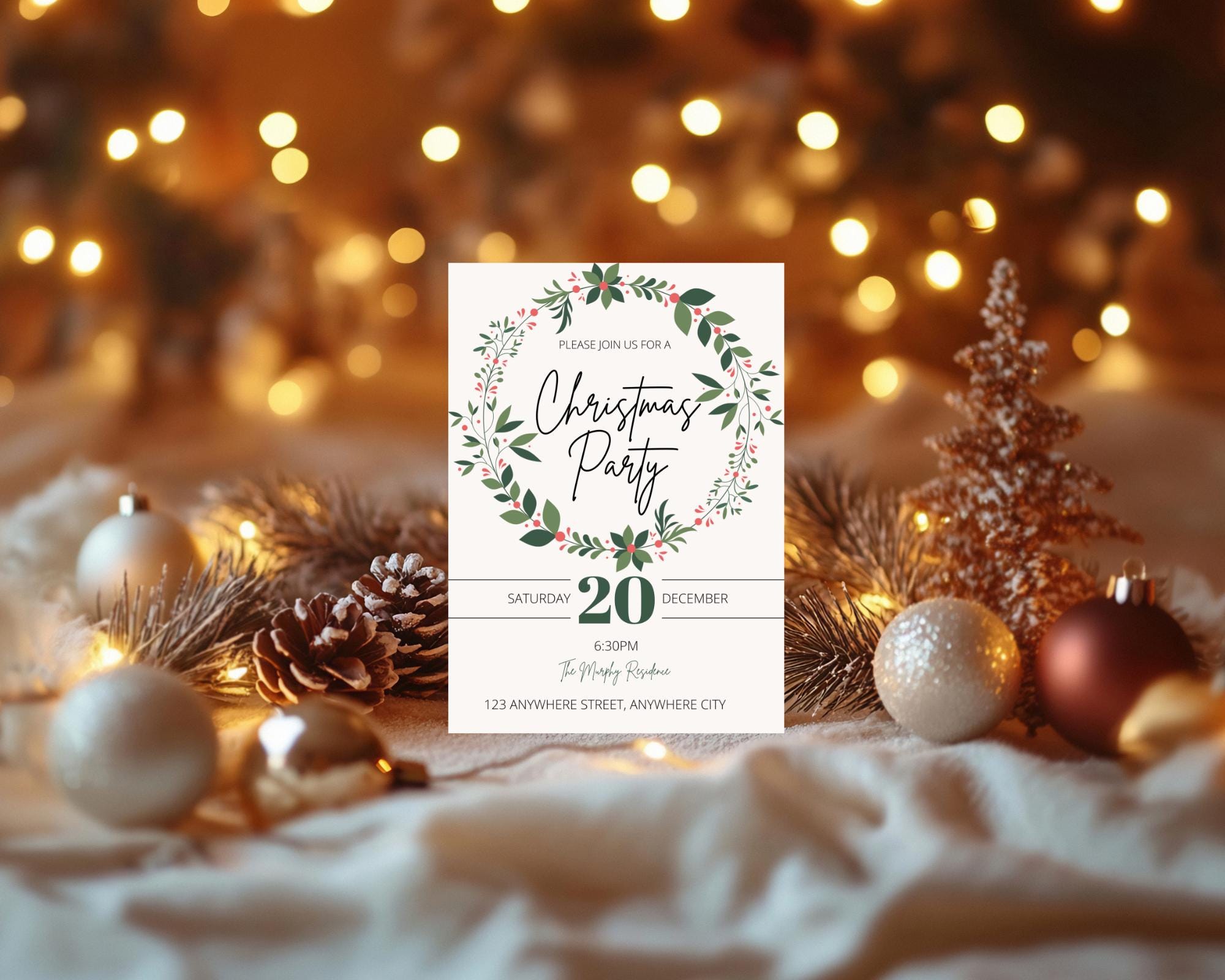 Printable Christmas Party Invitation, Holiday Party Invitation ...