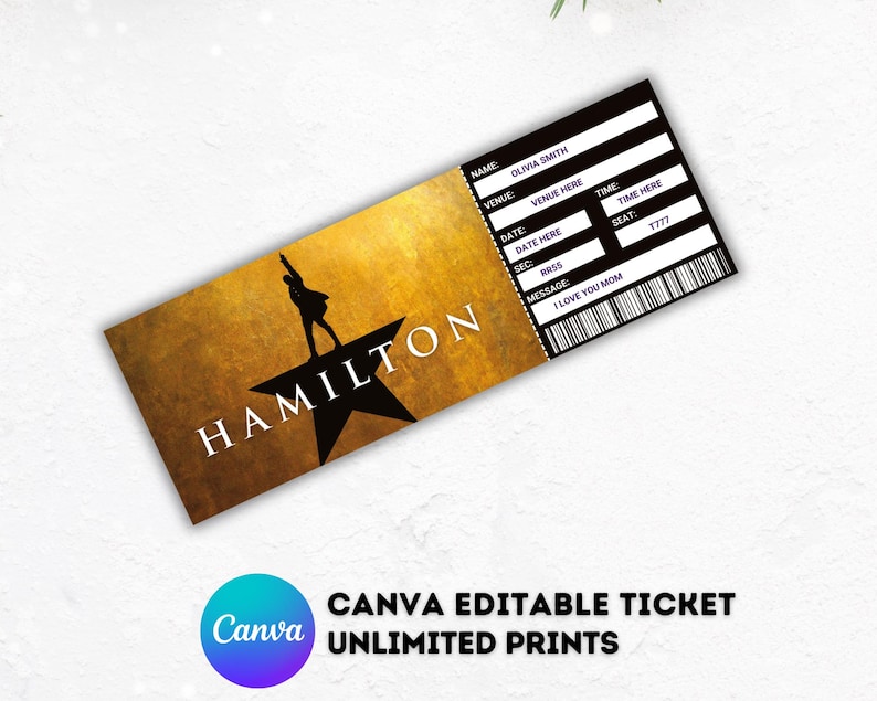 Printable Hamilton Musical Theatre Ticket, Personalized Gift Reveal ...