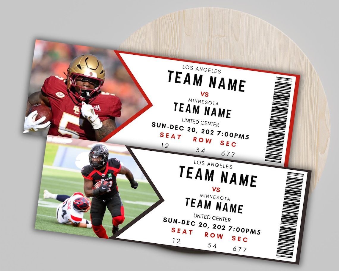 Custom Football Game Ticket Template, Football Ticket, Personalized ...