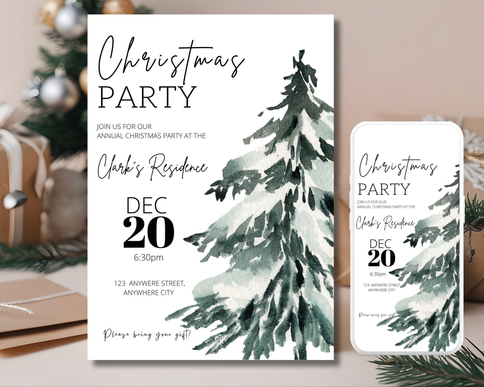 Printable Christmas Party Invitation, Holiday Party Invitation ...