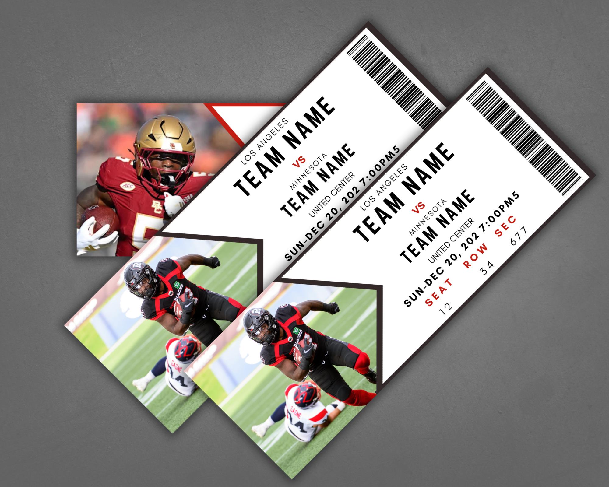 Custom Football Game Ticket Template, Football Ticket, Personalized ...