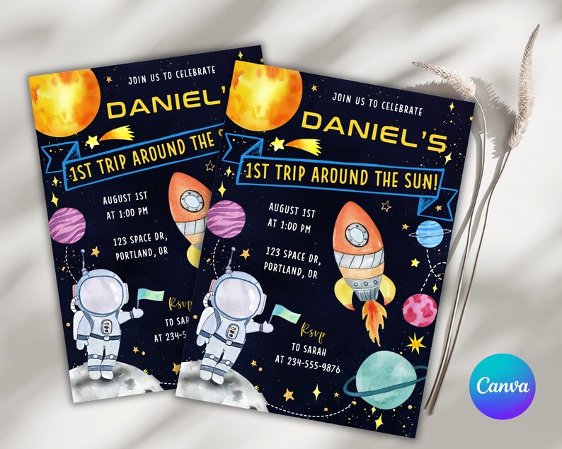 Editable Outer Space Birthday Invitation Template, Planets Rocket Ship ...