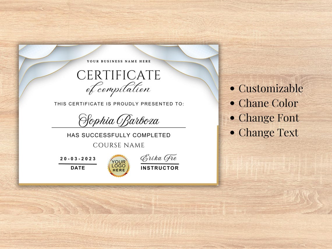 Editable Certificate of Completion Template, Esthetician Template ...