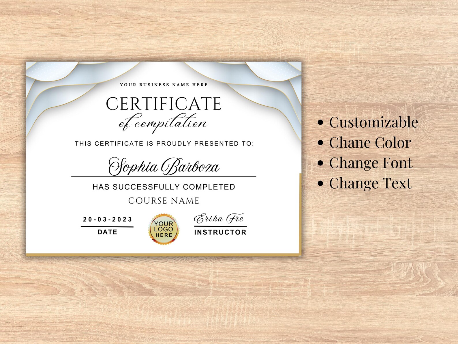 Editable Certificate of Completion Template, Esthetician Template ...