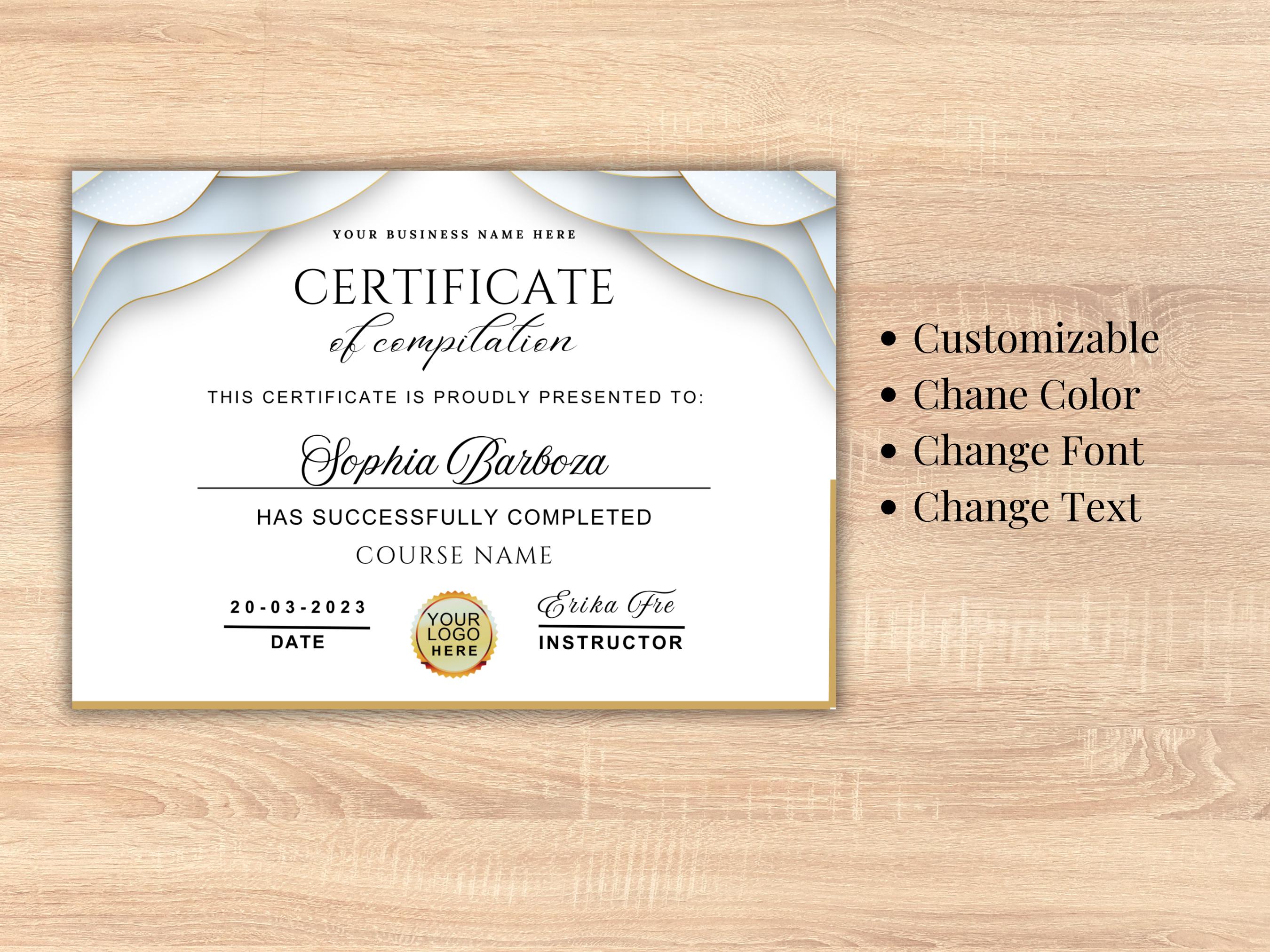 Editable Certificate of Completion Template, Esthetician Template ...