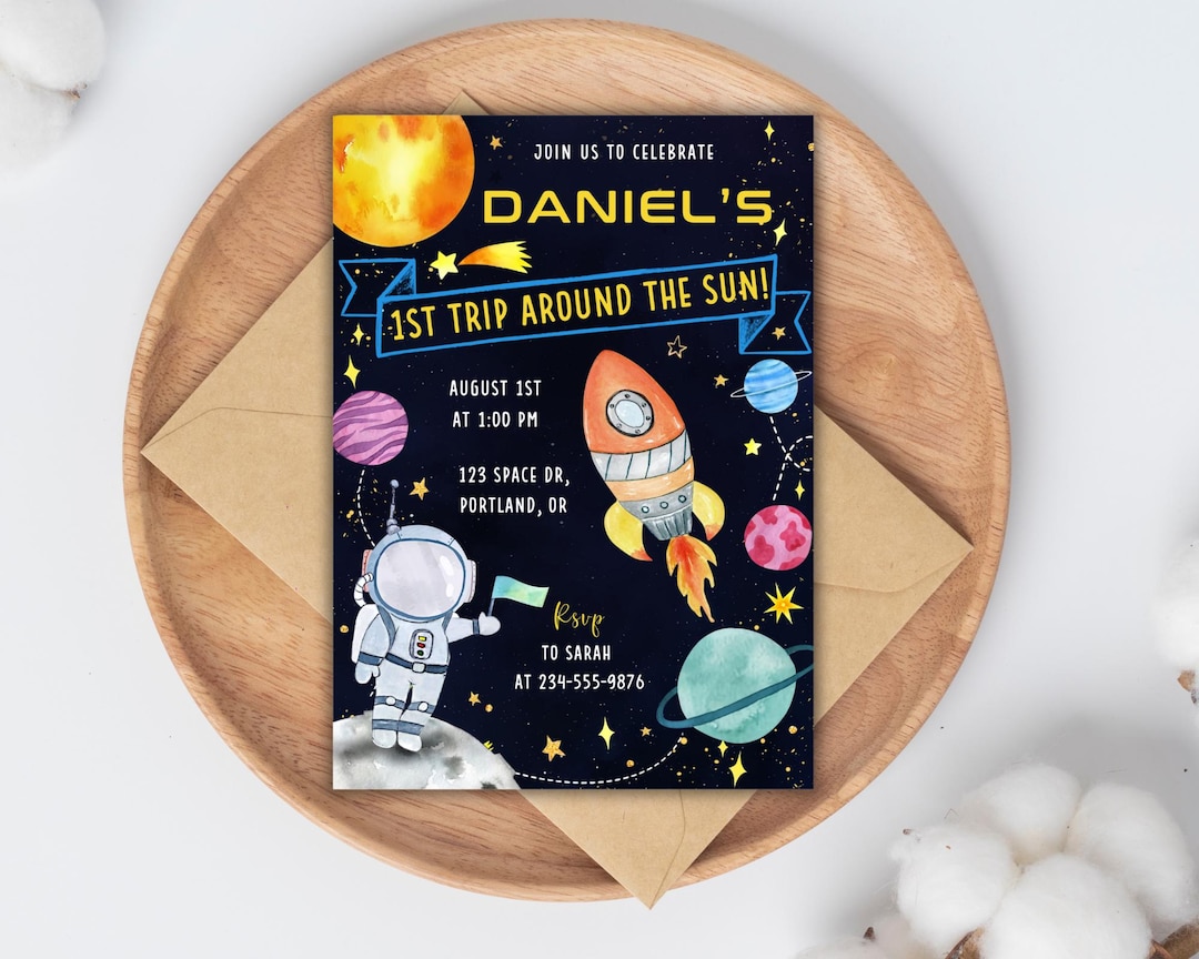 Editable Outer Space Birthday Invitation Template, Planets Rocket Ship ...