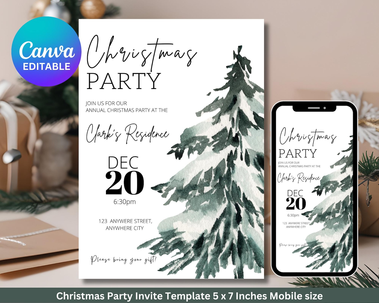 Printable Christmas Party Invitation, Holiday Party Invitation ...