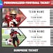 Custom Football Game Ticket Template, Football Ticket, Personalized ...