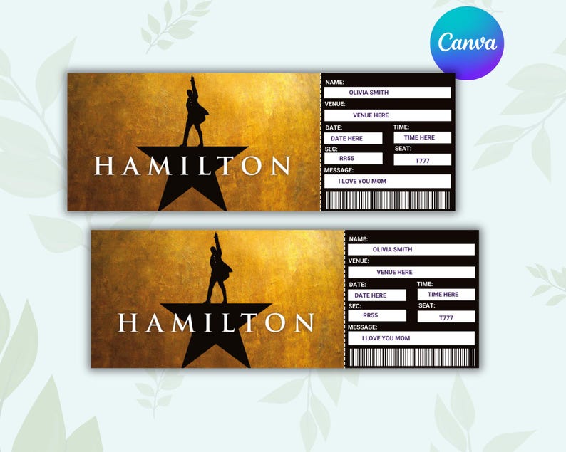 Printable Hamilton Musical Theatre Ticket, Personalized Gift Reveal ...