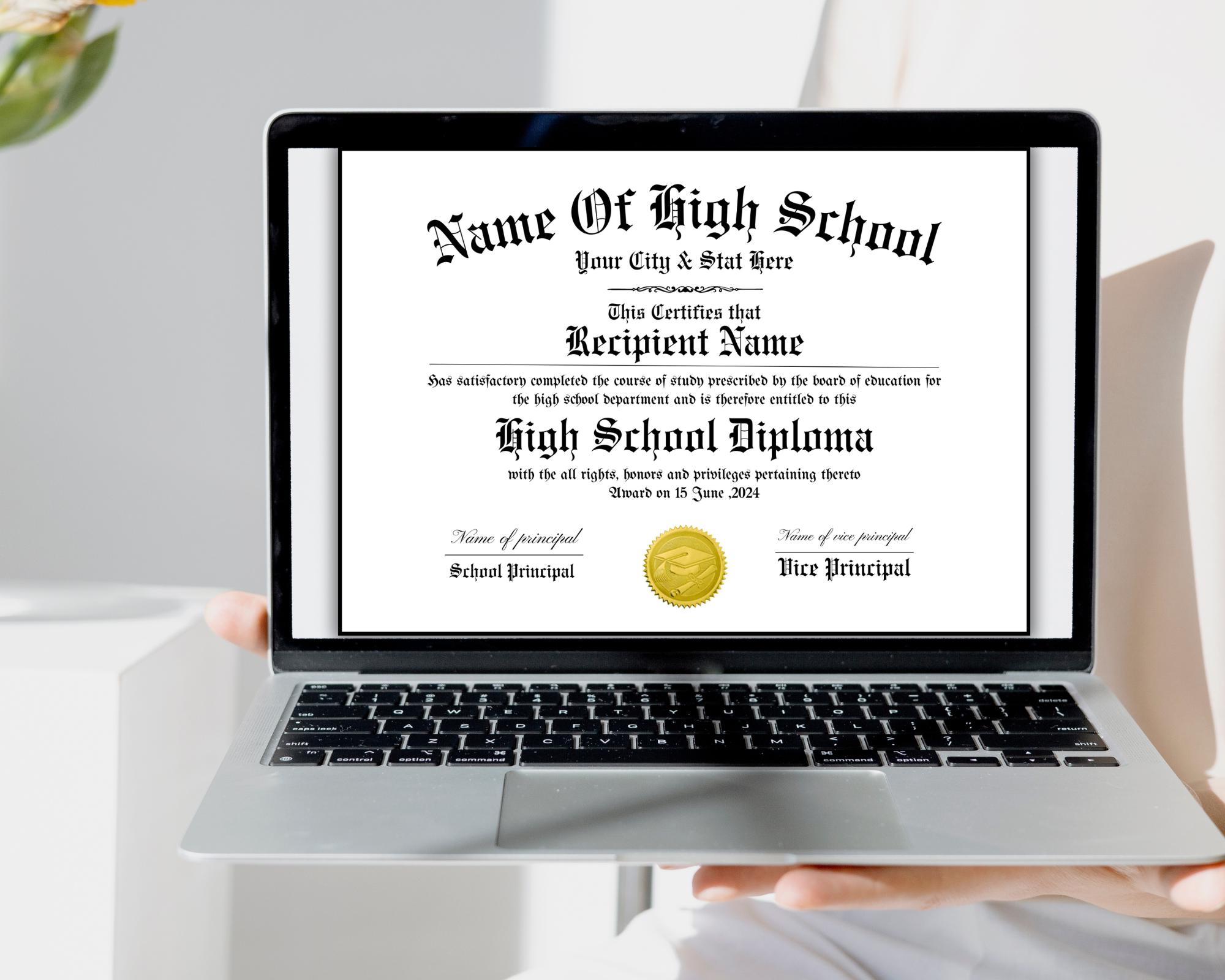 Printable High School Diploma Template: Customizable Replica (instant ...
