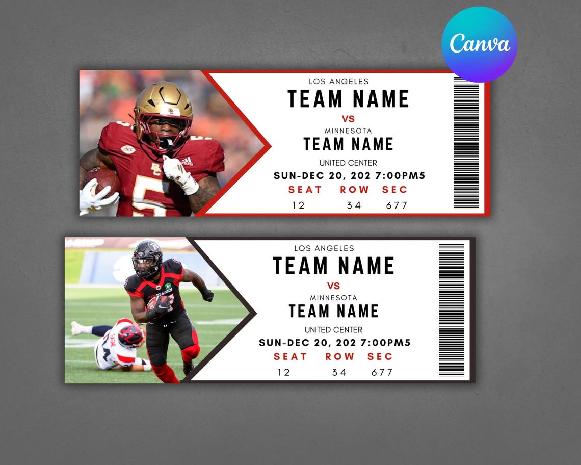 Custom Football Game Ticket Template, Football Ticket, Personalized ...