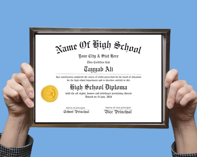 Printable High School Diploma Template: Customizable Replica (instant ...