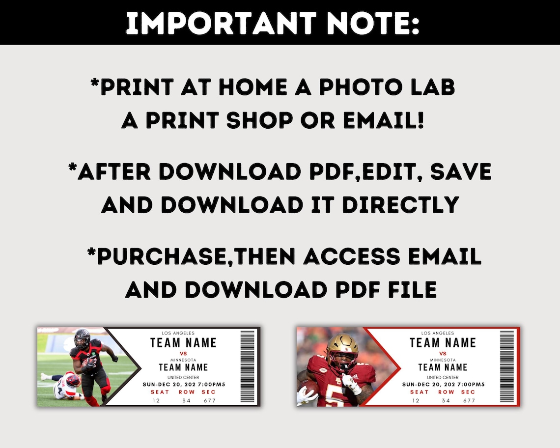Custom Football Game Ticket Template, Football Ticket, Personalized ...
