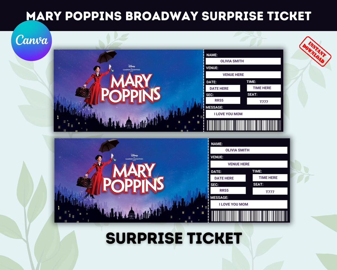 Canva Editable Mary Poppins Musical Theatre Surprise Ticket (instant Download) - Etsy