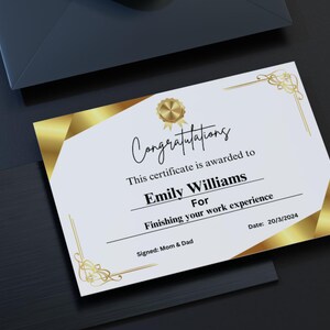 Editable Certificate of Achievement Template: Printable Gift ...