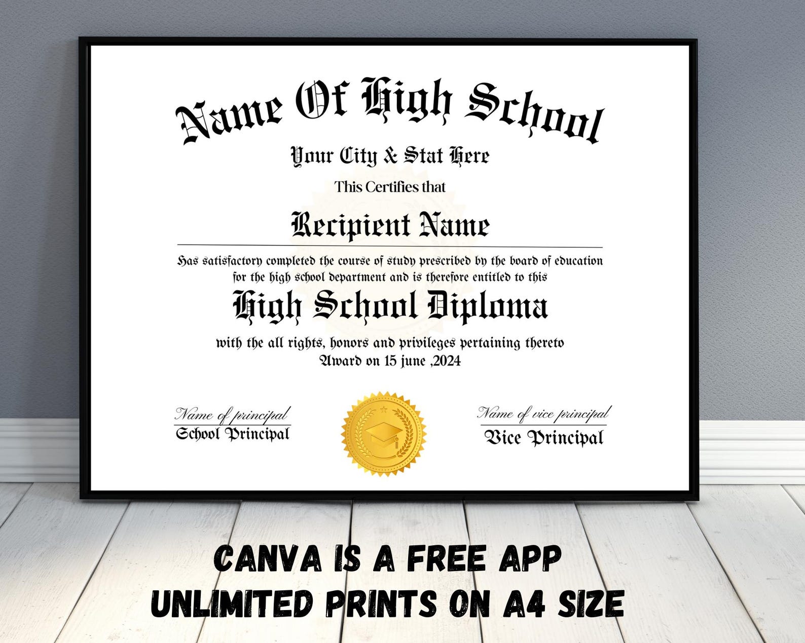 Printable High School Diploma Template, Home School Diploma, High ...