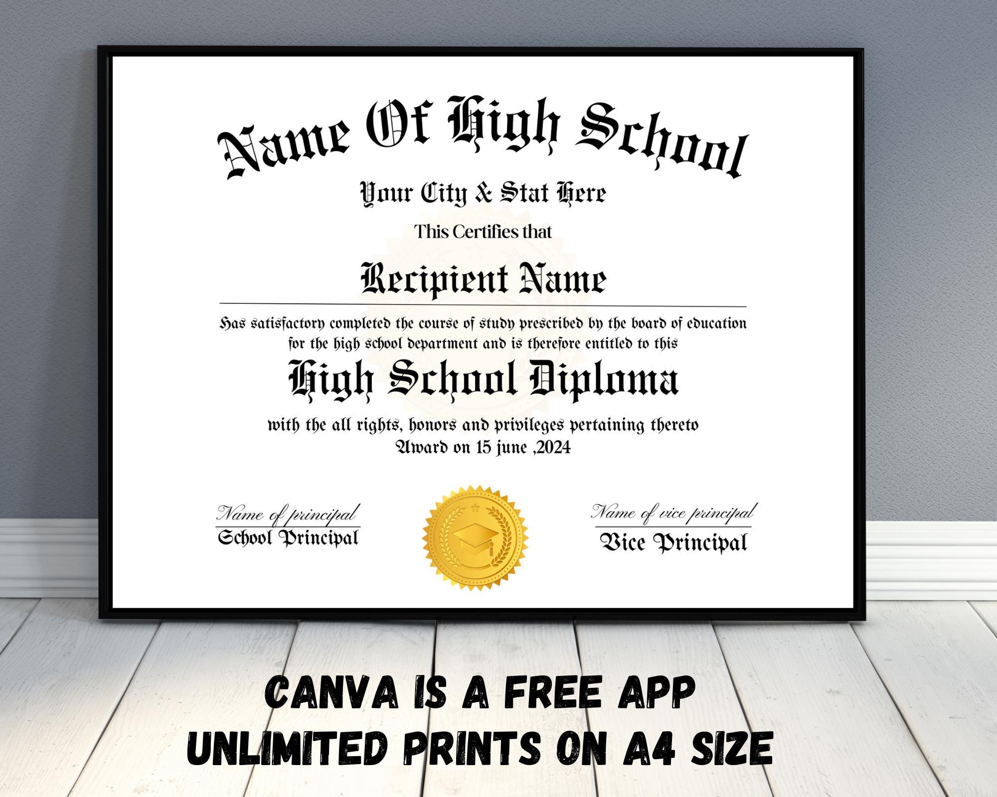 Printable High School Diploma Template, Home School Diploma, High ...