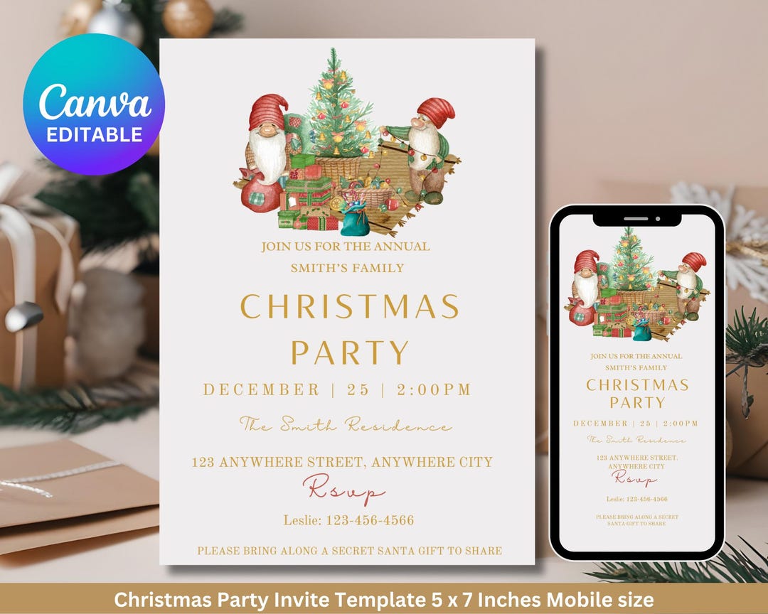 Editable Christmas Party Invitation Template, Santa Claus Party Card ...