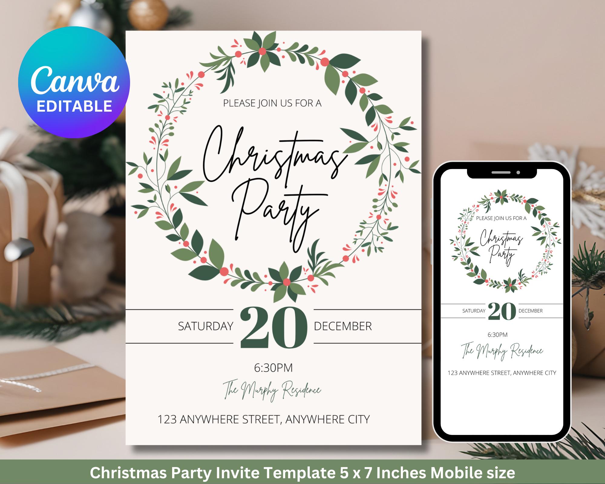 Printable Christmas Party Invitation, Holiday Party Invitation ...