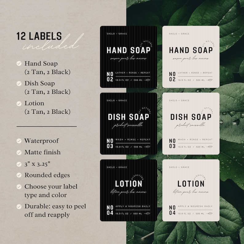 Amber Glass Soap Dispenser Set: Matte Labels, Black Pumps & Bamboo Tray ...