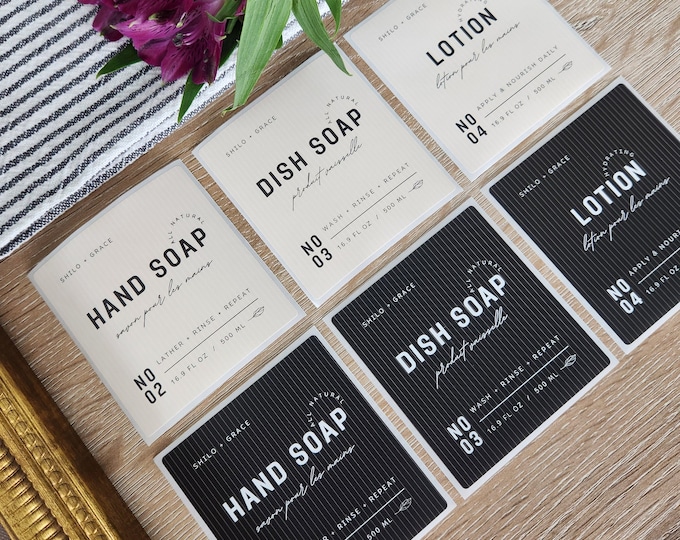 Hand Soap Hand Lotion Labels - Vinyl Decal Sticker Cute Kitchen or ...