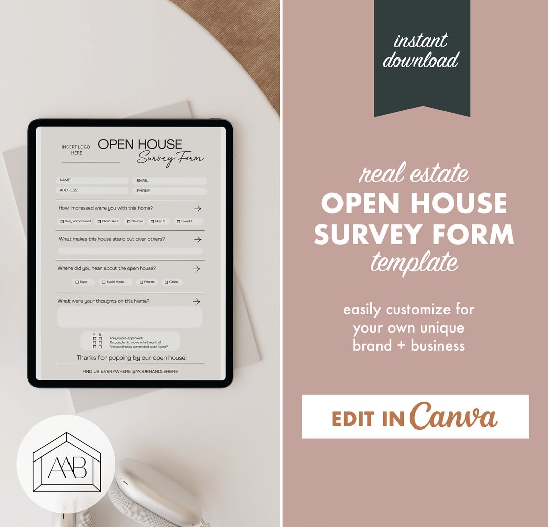 INSTANT DOWNLOAD Real Estate Open House Survey Template / Real Estate ...
