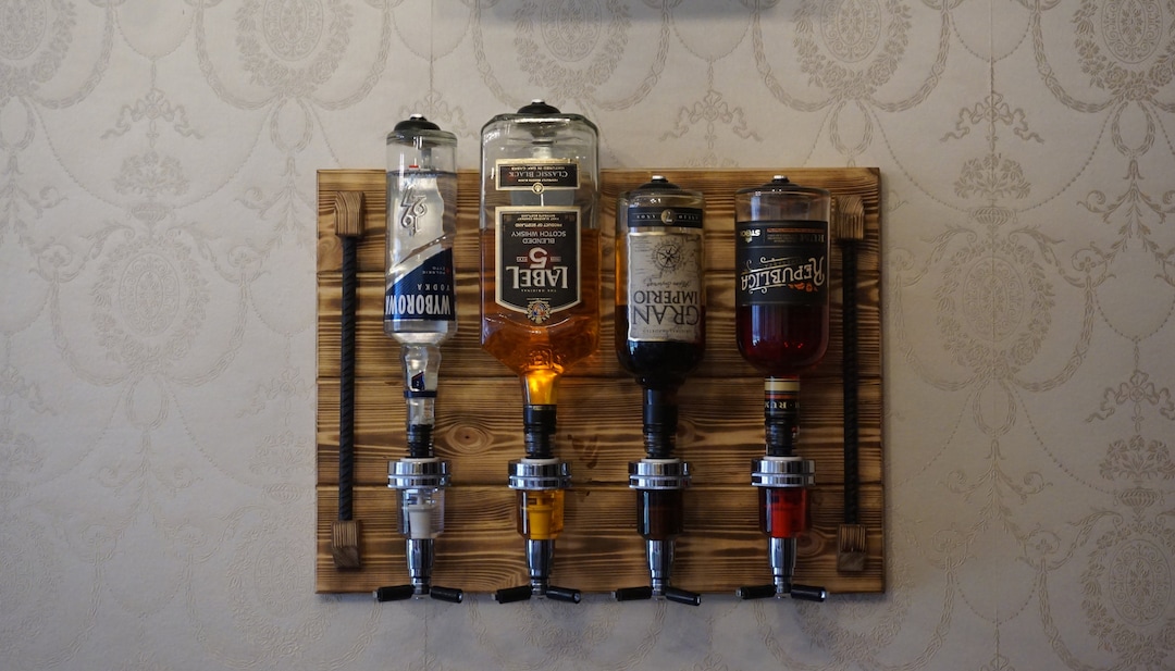 Whiskey & Liquor Wall Mount Dispenser, Rustic Wooden Home Optics Bar ...