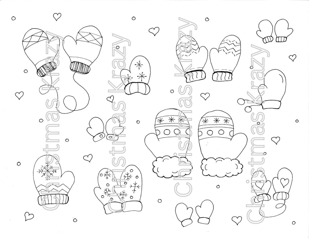 Hand Drawn Mittens Coloring Page: Winter Outlines (PDF & JPG) - Etsy