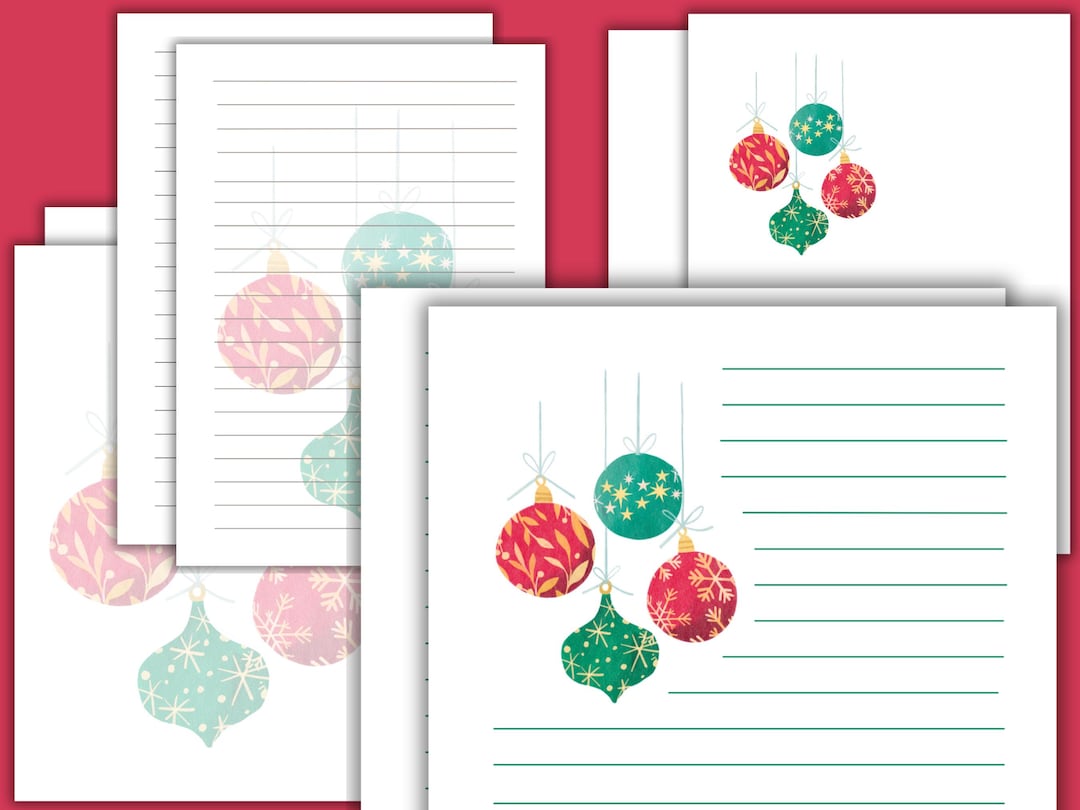 Printable A4 Christmas Bulbs Writing Paper Bundle, Printable Christmas ...