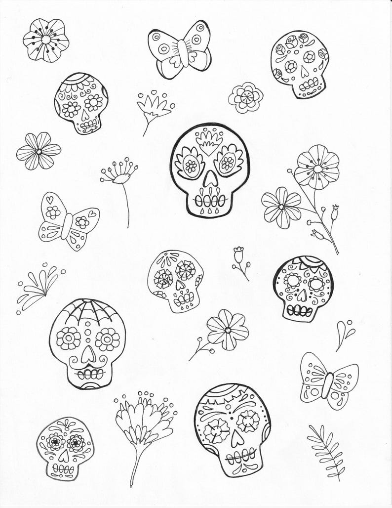 Day of the Dead Coloring Page, Day of the Dead Skull Outlines, Day of ...