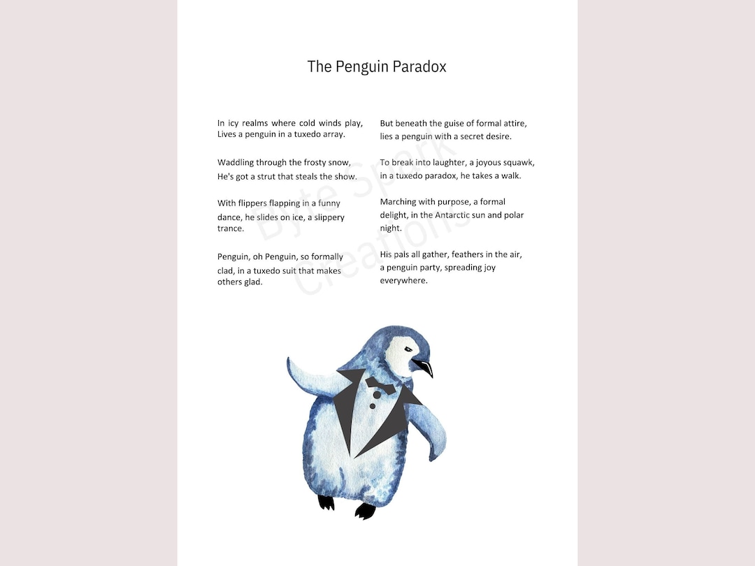 The Penguin Paradox Printable Poem, Cute Poem for Animal Lovers - Etsy