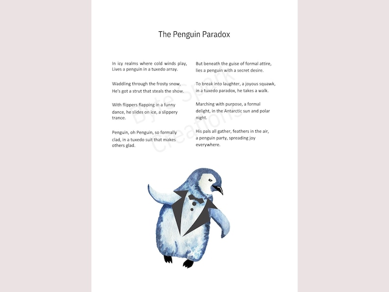 The Penguin Paradox Printable Poem, Cute Poem for Animal Lovers - Etsy