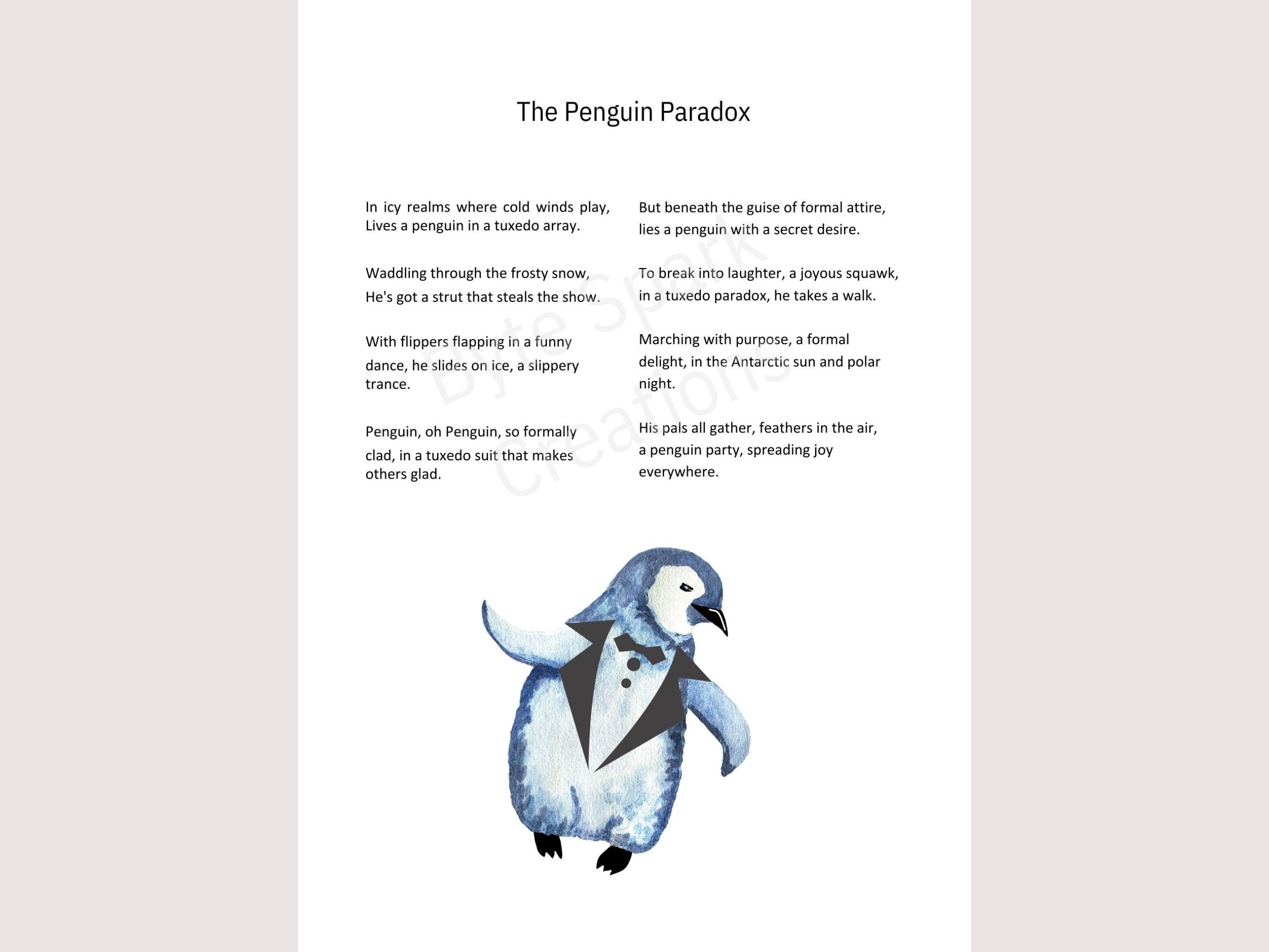 The Penguin Paradox Printable Poem, Cute Poem for Animal Lovers - Etsy