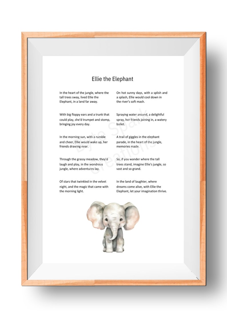 Ellie the Elephant Printable Poem, Digital Download Print at Home, Cute ...