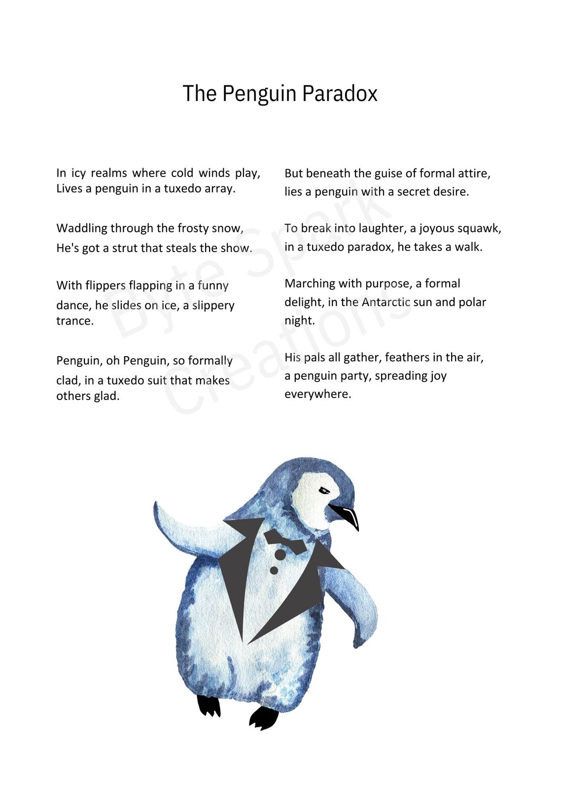 The Penguin Paradox Printable Poem, Cute Poem for Animal Lovers - Etsy