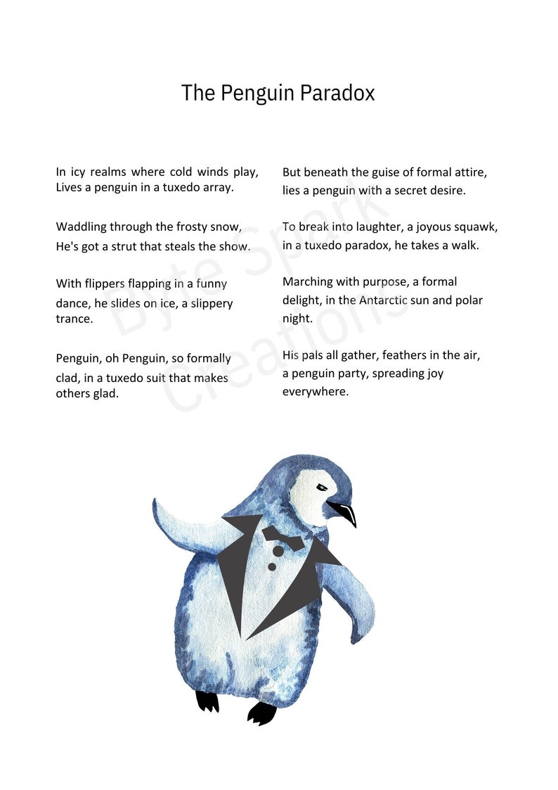 The Penguin Paradox Printable Poem, Cute Poem for Animal Lovers - Etsy