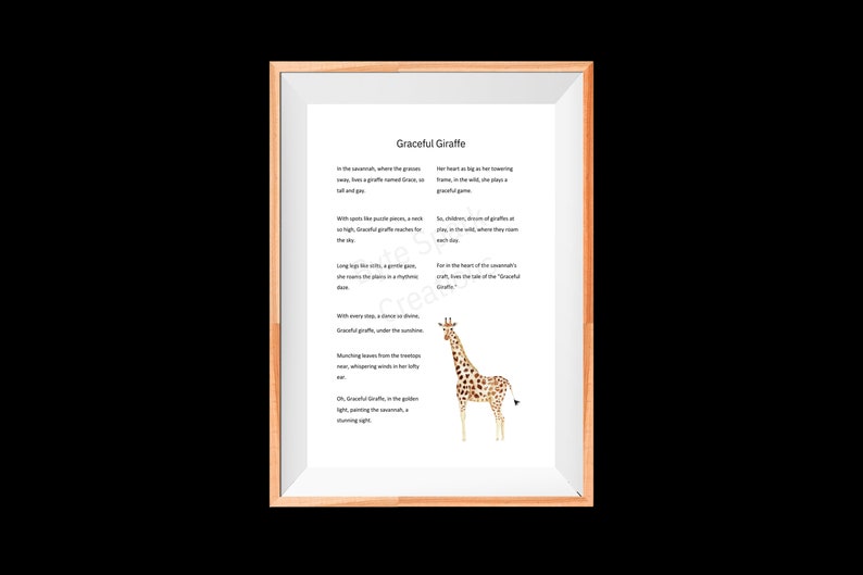 Graceful Giraffe Printable Poem, Cute Poem for Animal Lovers - Etsy